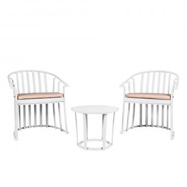 RESOL RAFF Set 2+1 Silla Con Brazos-Cojín-Mesa Interior, Exterior Blanco